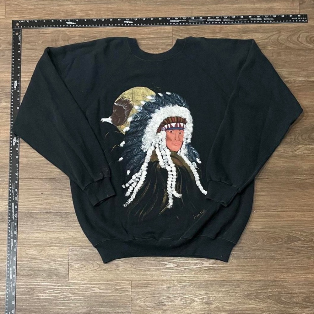 Vintage Hanes Usa “Custom Painted Indian” Sweater (Sz… - Gem